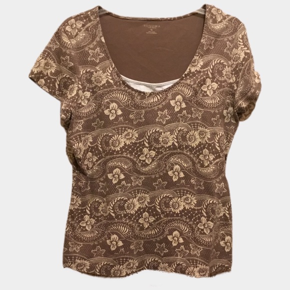 Sonoma | Tops | Sonoma Peekaboo Faux Layered Front Tan Boho Floral ...